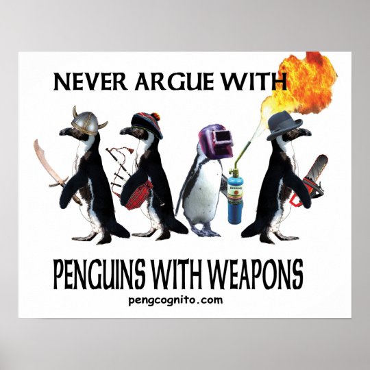 penguins with weapons poster | Zazzle.com