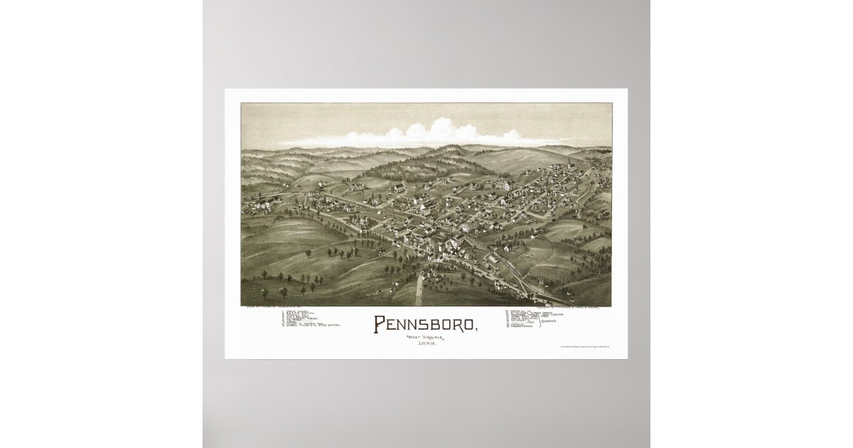 Pennsboro, WV Panoramic Map - 1899 Poster | Zazzle