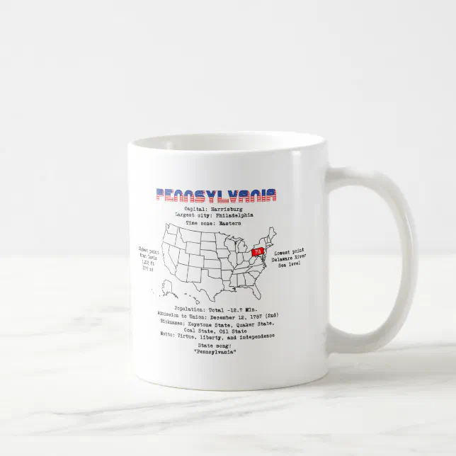 Pennsylvania American state on a map and useful in Coffee Mug | Zazzle