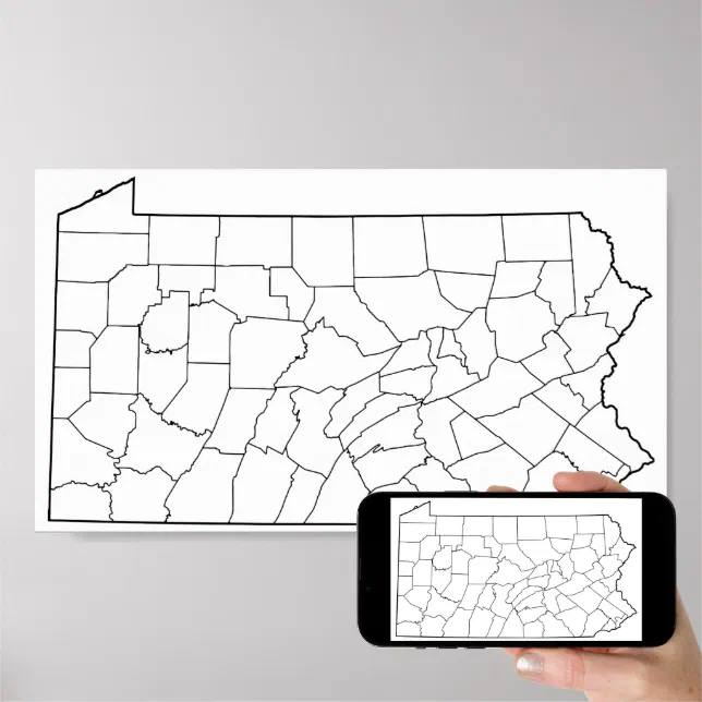 Pennsylvania Counties Blank Outline Map Poster | Zazzle