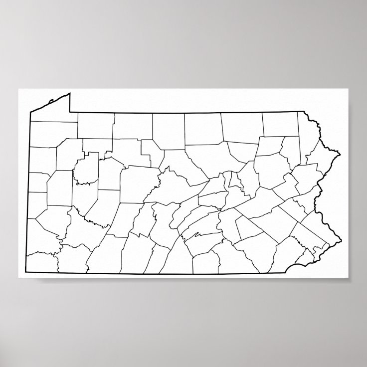 Pennsylvania Counties Blank Outline Map Poster | Zazzle