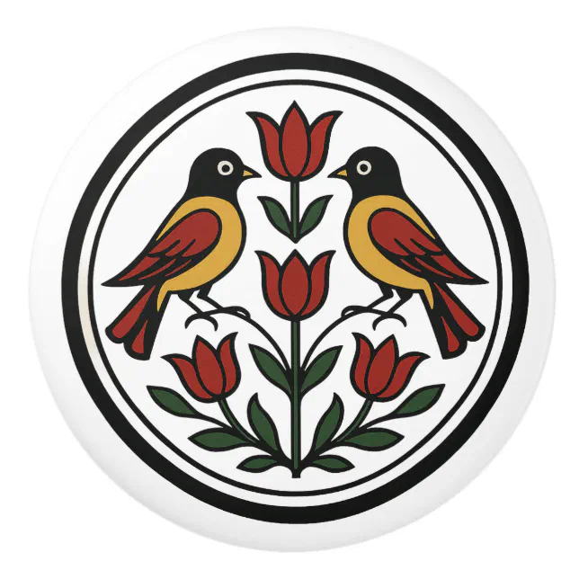 Pennsylvania Dutch Hex Sign Birds Ceramic Knob | Zazzle