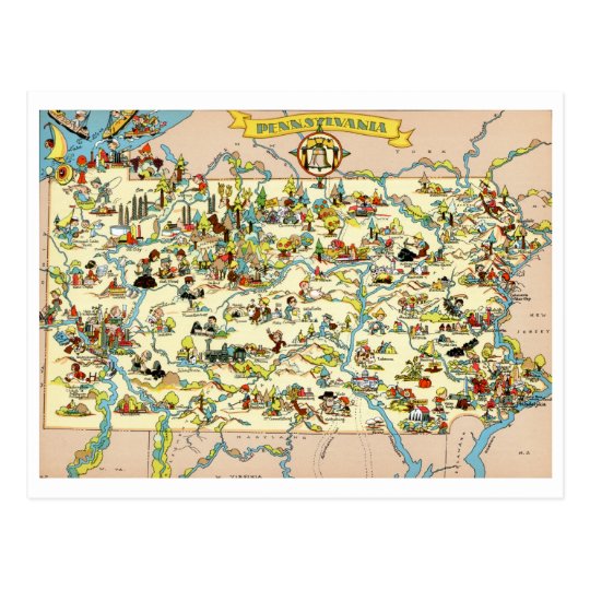 Pennsylvania Funny Vintage Map Postcard | Zazzle.com