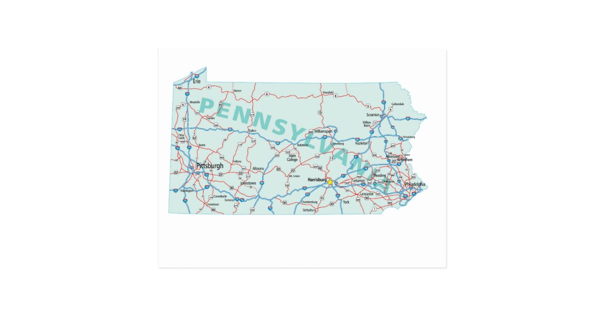 Pennsylvania Interstate Map Postcard | Zazzle.com