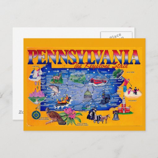 Pennsylvania Keystone State Map Postcard | Zazzle