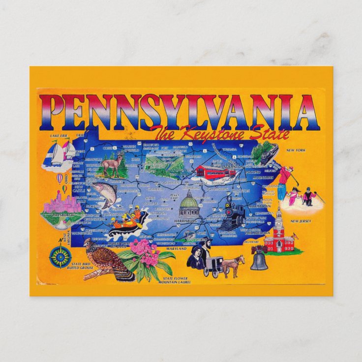 Pennsylvania Keystone State Map Postcard | Zazzle