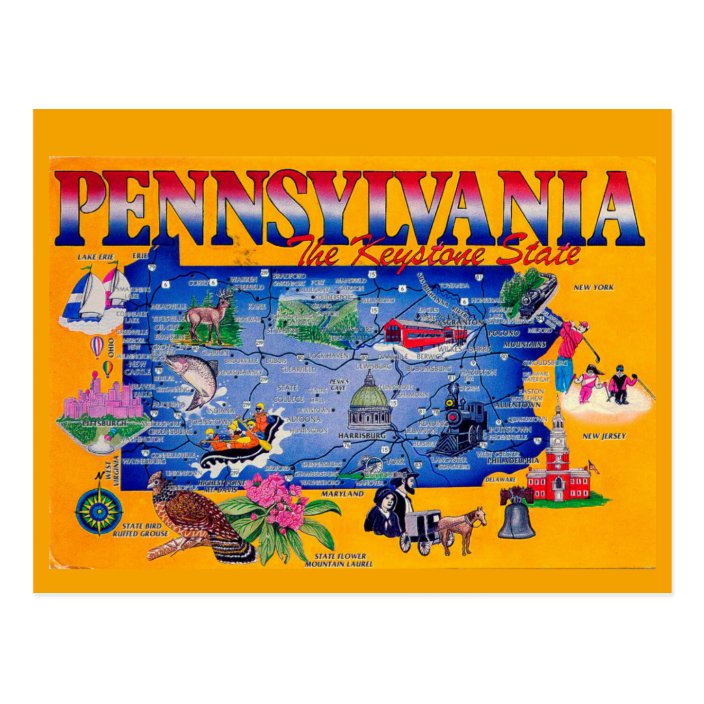Pennsylvania Keystone State Map Postcard | Zazzle.com