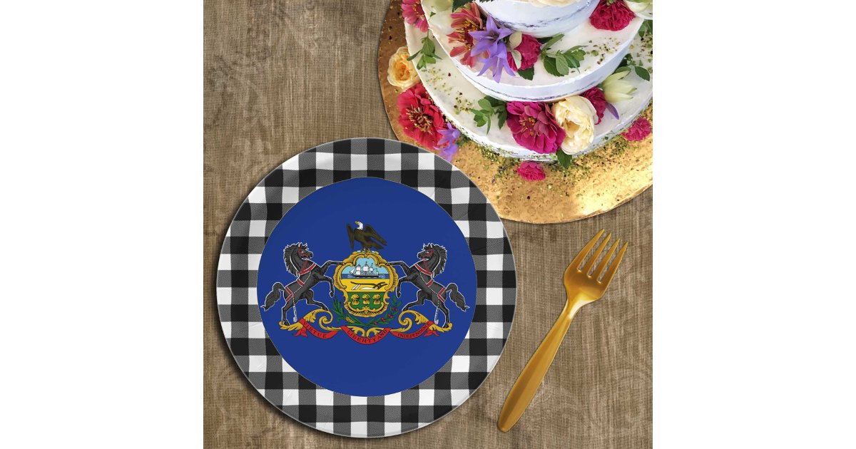 Pennsylvania Plate, buffalo plaid, Flag Paper Plates | Zazzle