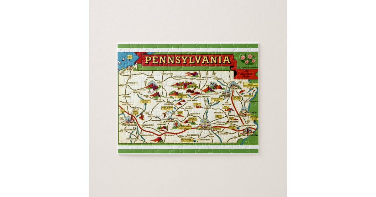 Pennsylvania Postcard Map Jigsaw Puzzle | Zazzle