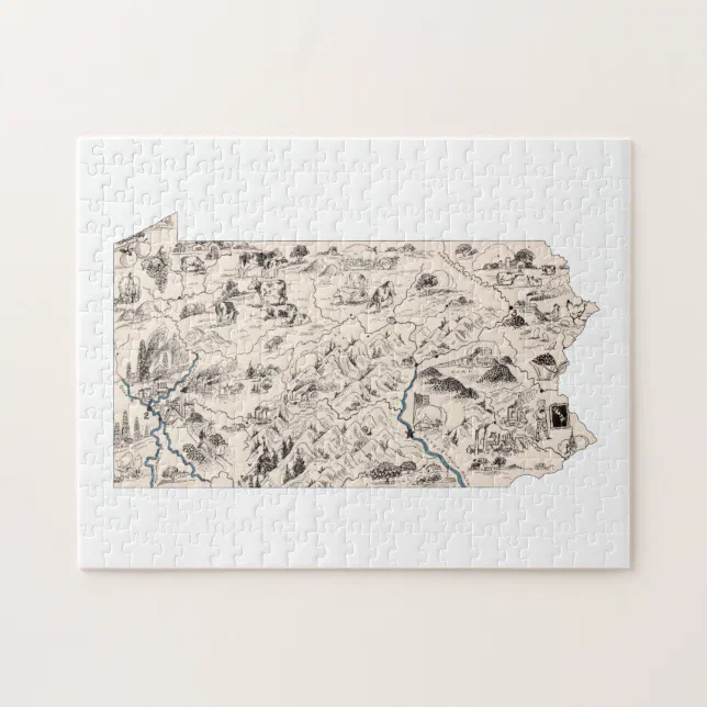 Pennsylvania Shaped Vintage Picture Map Jigsaw Puzzle | Zazzle