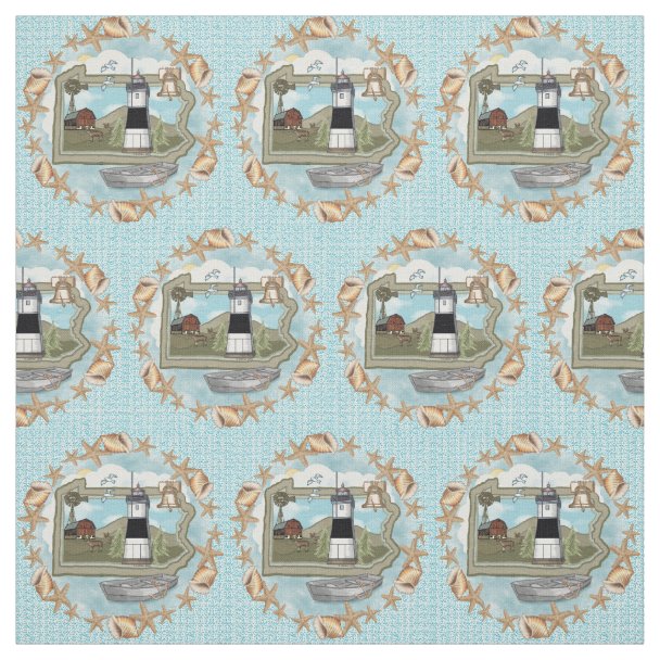 Rhode Island Shells Lighthouse Fabric | Zazzle.com