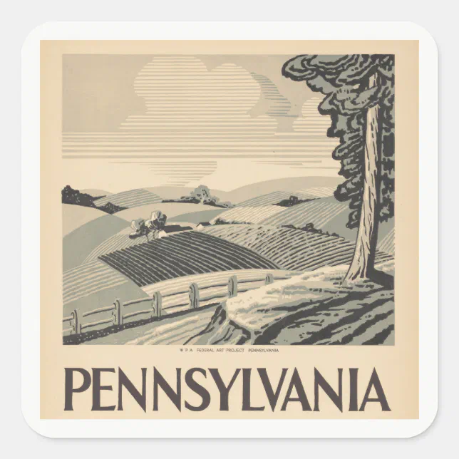 Pennsylvania - Vintage WPA Poster - Farm and Field Square Sticker | Zazzle