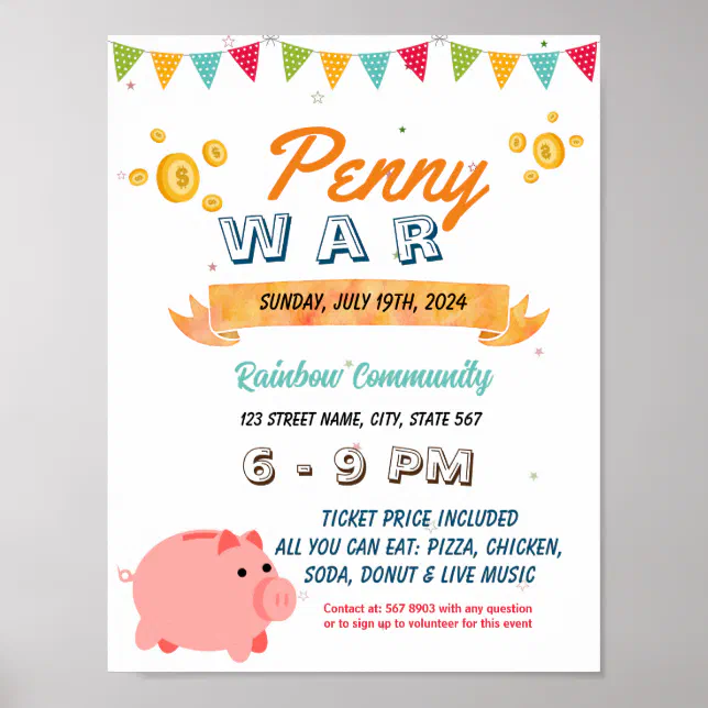 Penny War Flyer Editable Template Poster | Zazzle