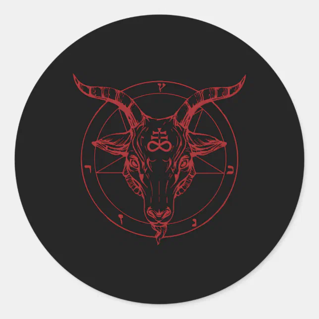 Pentagram Goat Head Baphomet Satanic Witchcraft Classic Round Sticker ...