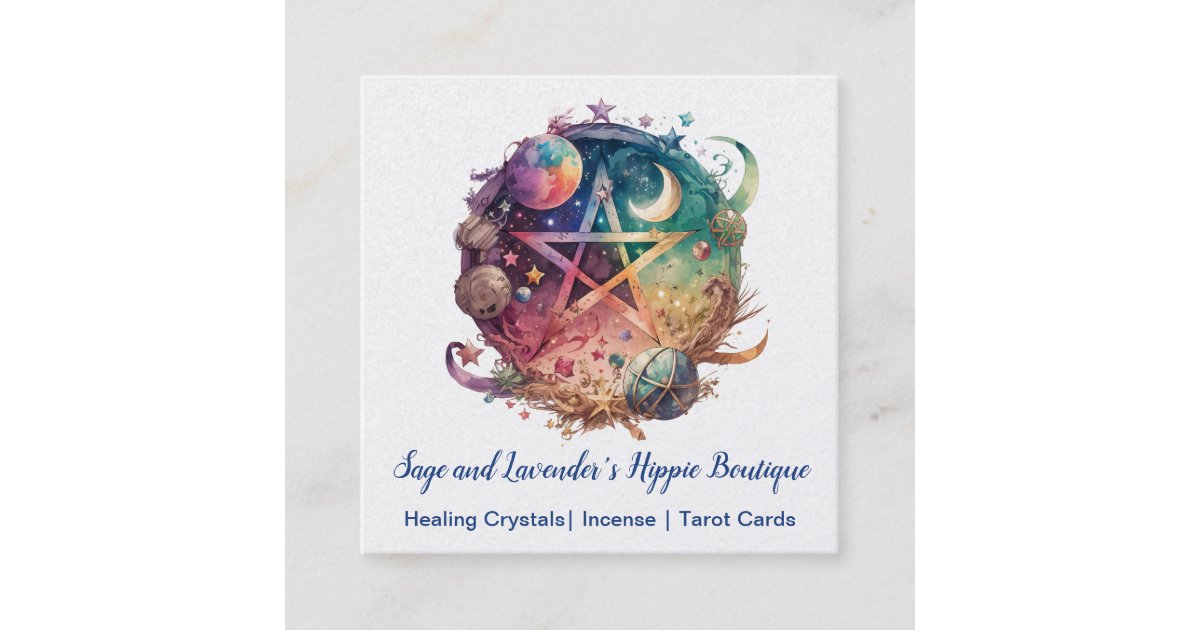 Pentagram, Moon, Earth Square Business Card | Zazzle