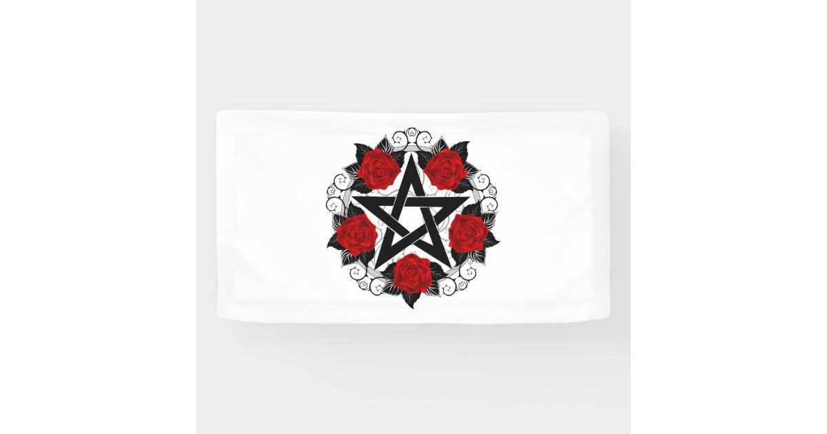 Pentagram with Red Roses Banner | Zazzle