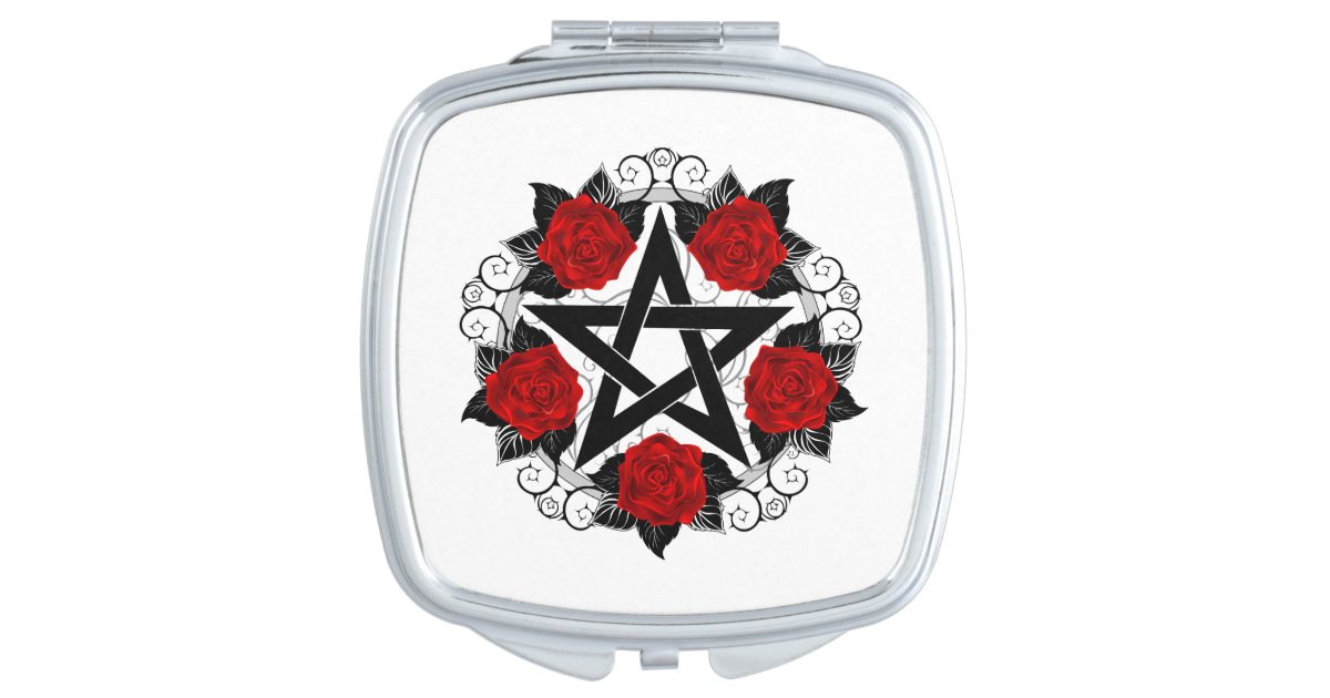 Pentagram with Red Roses Compact Mirror | Zazzle