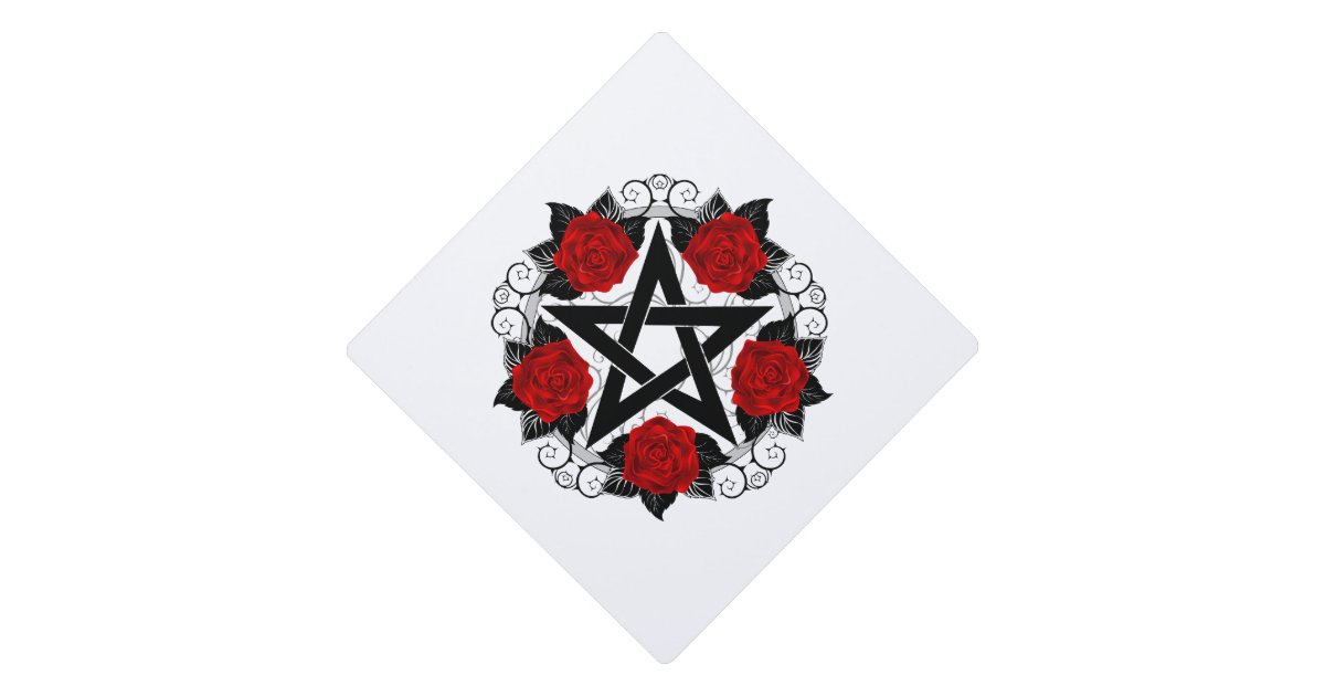 Pentagram with Red Roses Graduation Cap Topper | Zazzle
