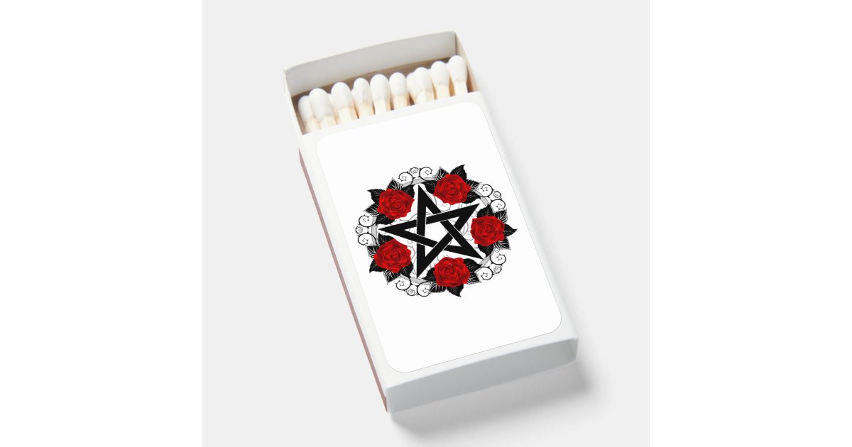 Pentagram with Red Roses Matchboxes | Zazzle