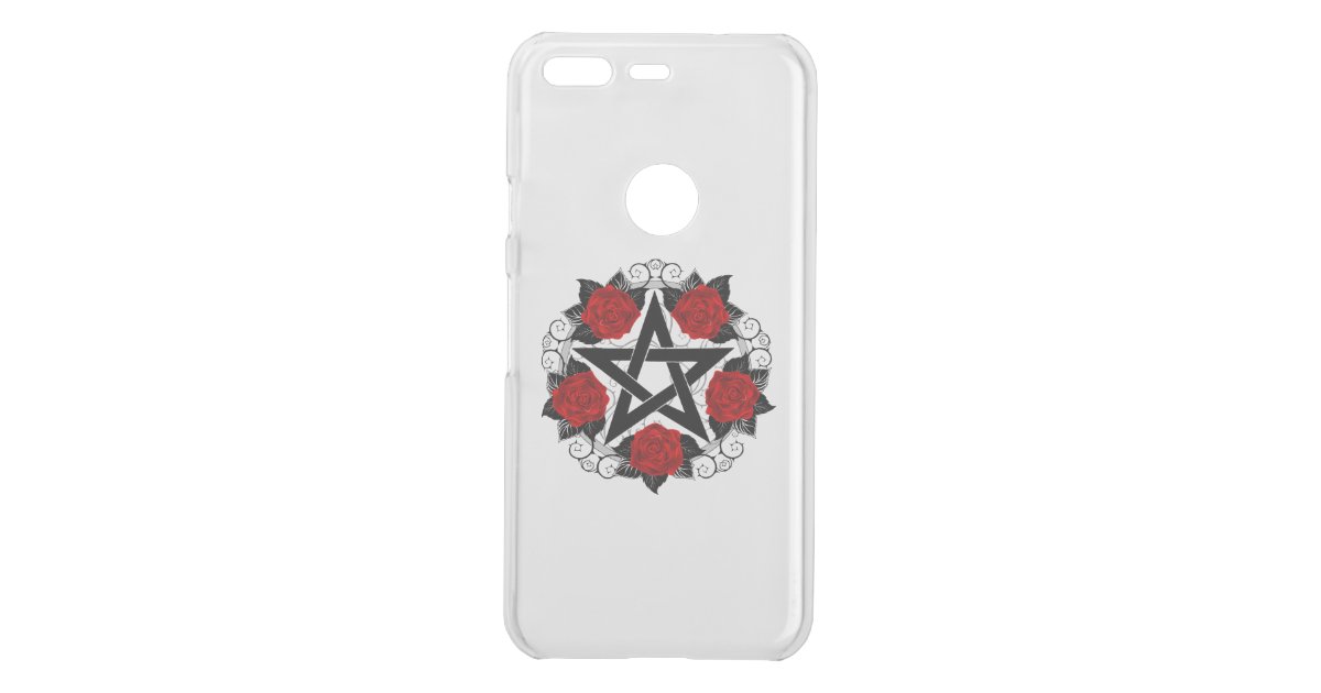 Pentagram with Red Roses Uncommon Google Pixel Case | Zazzle