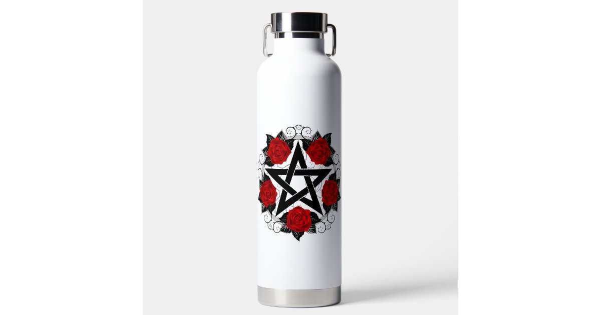 Pentagram with Red Roses Water Bottle | Zazzle