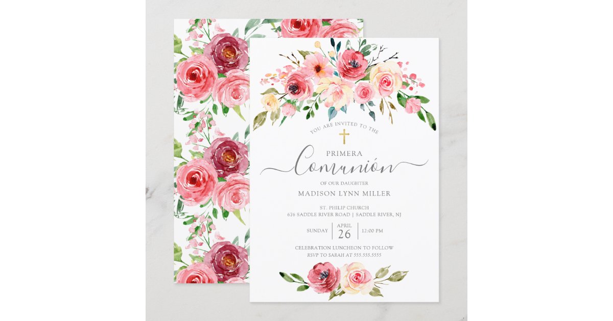Peonies Floral Spanish First Communion Invitation | Zazzle