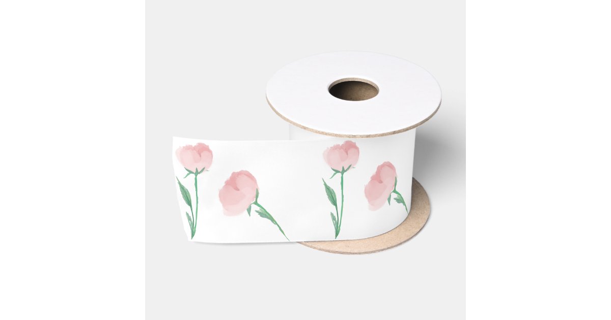 Peonies Please Pretty Preppy Pink Satin Ribbon | Zazzle