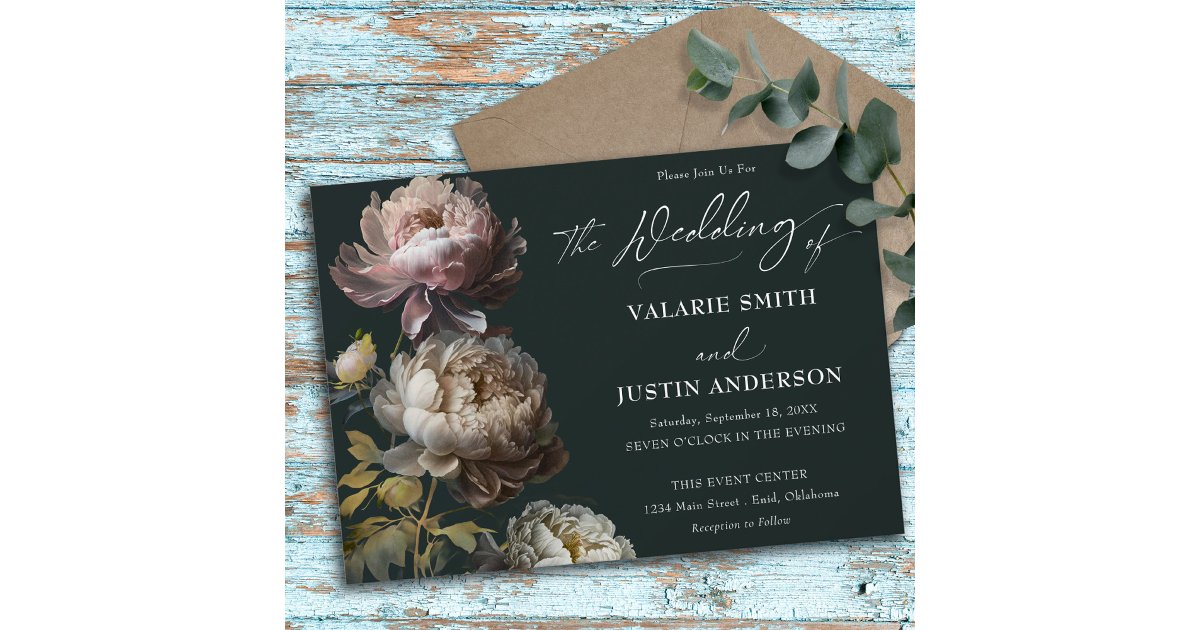 Peonies Wedding Moody Floral Invitation | Zazzle