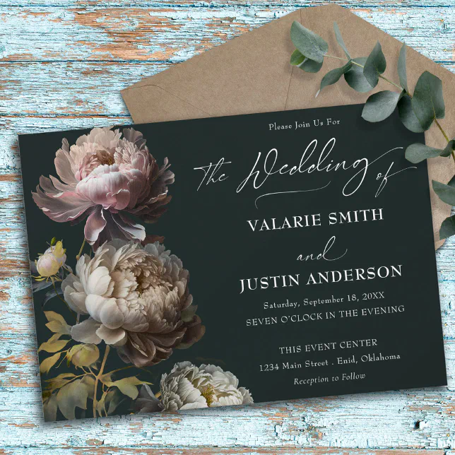 Peonies Wedding Moody Floral Invitation | Zazzle
