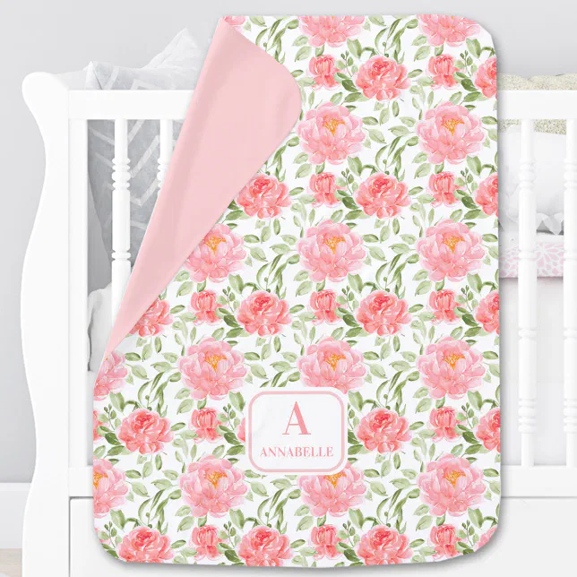 Peony Floral Pattern Personalized Name Spring Baby Blanket | Zazzle