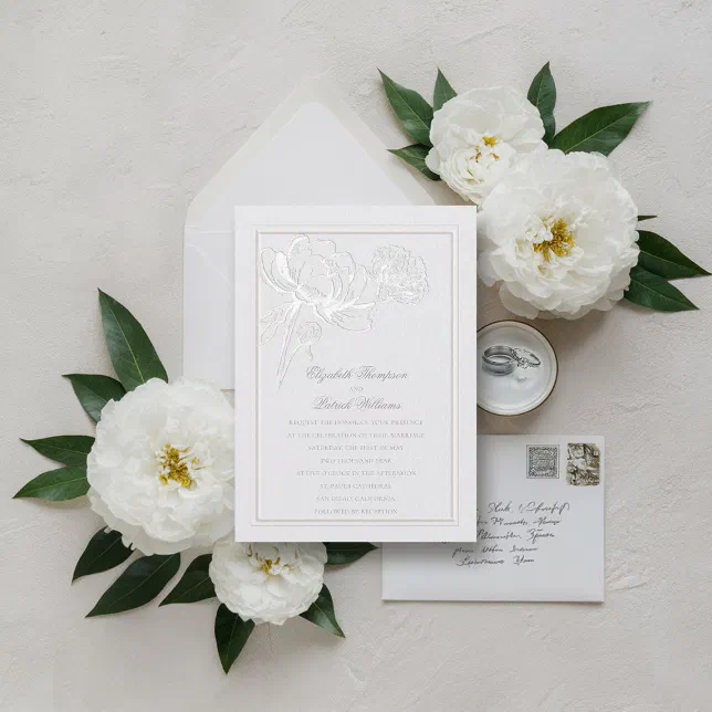 Peony Formal Modern Classic Elegant Ivory Wedding Invitation | Zazzle