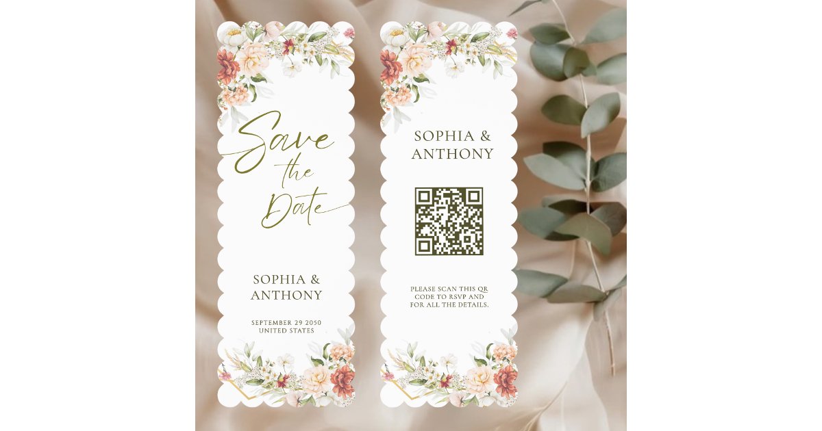 Peony Rose Floral Save the Date QR Code Bookmarks | Zazzle