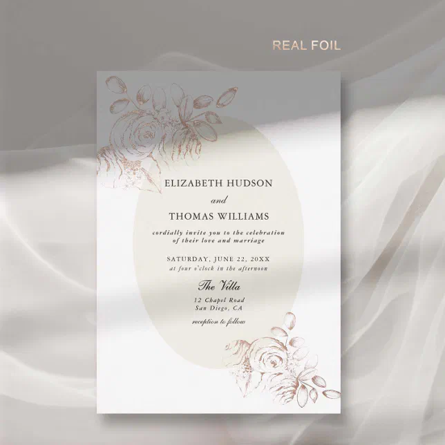 Peony Sketch Gold Foil Classic Flora Frame Wedding Foil Invitation | Zazzle