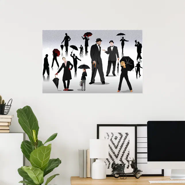People With Umbrellas Poster | Zazzle