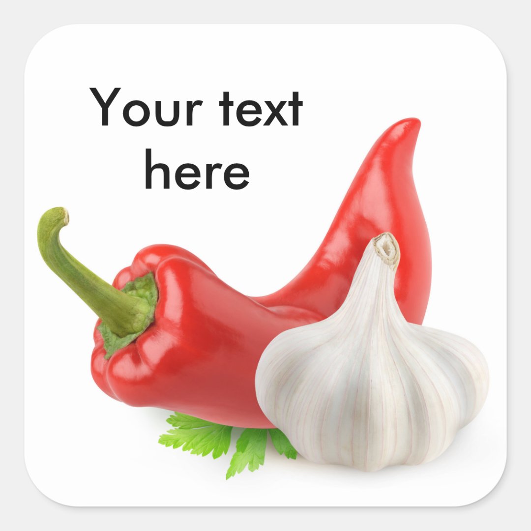 Pepper and garlic square sticker | Zazzle