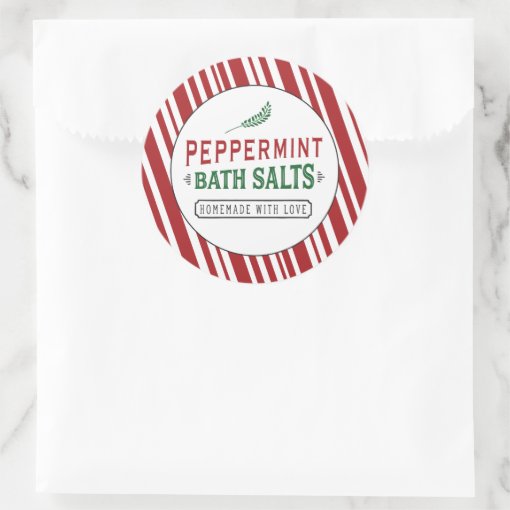 Peppermint Bath Salts Labels Custom Sticker Round | Zazzle