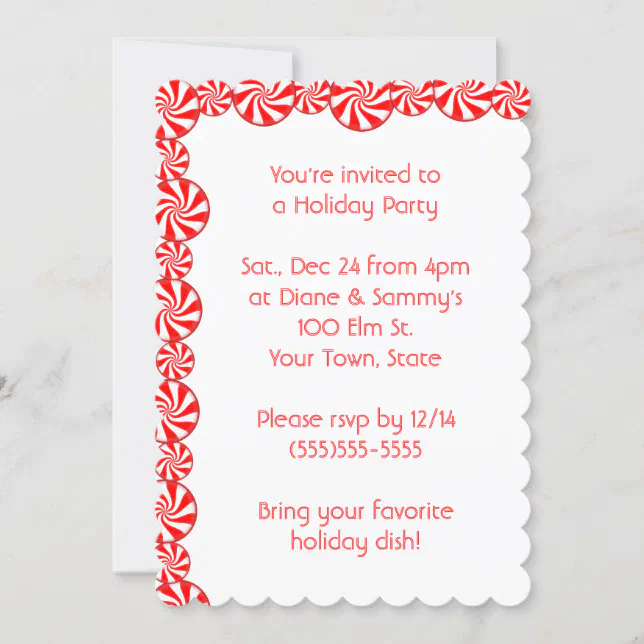 Peppermint Candy Christmas Holiday Party Invitation | Zazzle