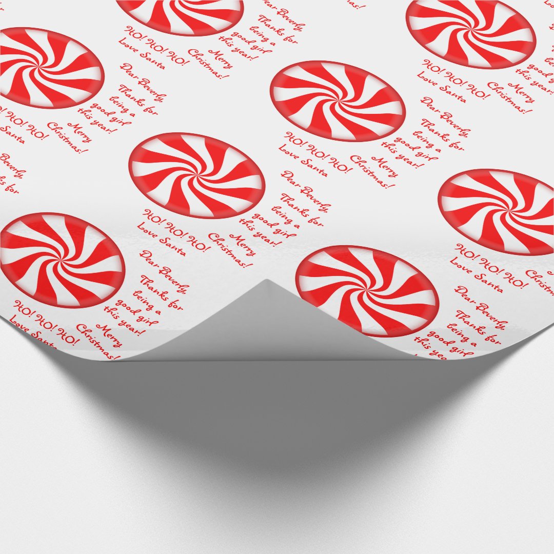 Peppermint Candy Letter from Santa Christmas Xmas Wrapping Paper | Zazzle