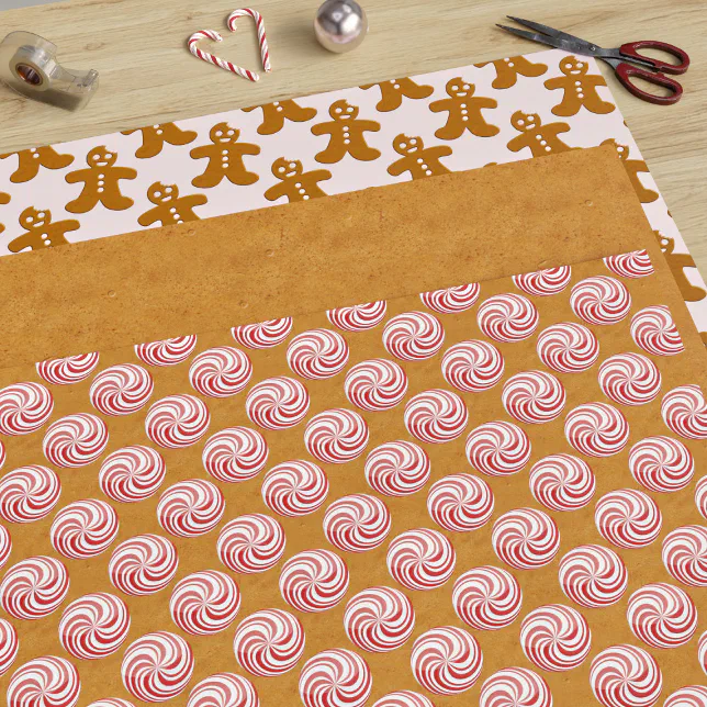 Peppermint Candy Pink Gingerbread Man Christmas Wrapping Paper Sheets ...