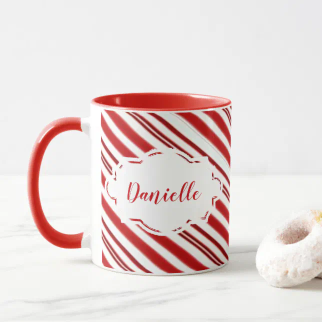Peppermint candy stripe personalized mug | Zazzle