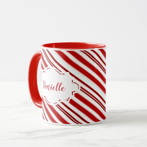 Peppermint candy stripe personalized mug | Zazzle