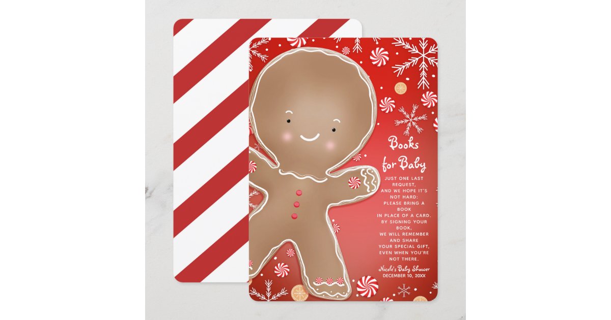 Peppermint Gingerbread Man Holiday Book Request Invitation | Zazzle