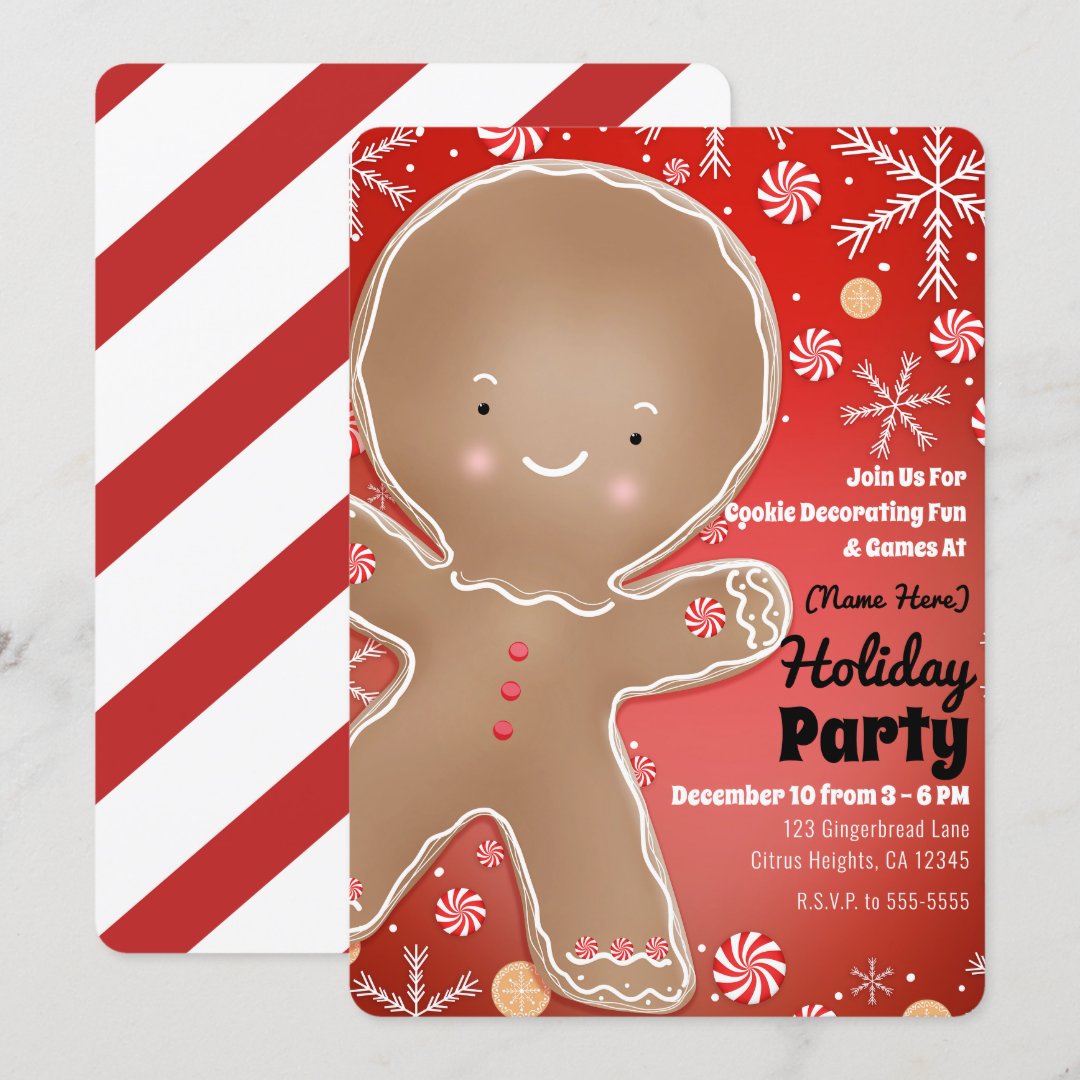 Peppermint Gingerbread Man Winter Holiday Party Invitation | Zazzle