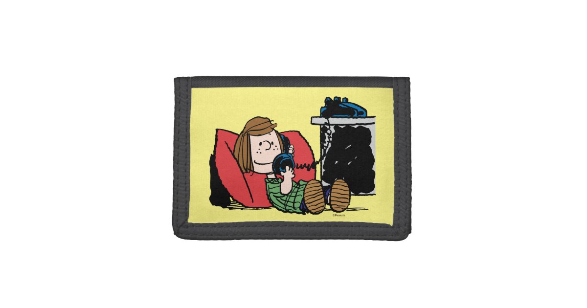 Peppermint Patty on the Phone Trifold Wallet | Zazzle