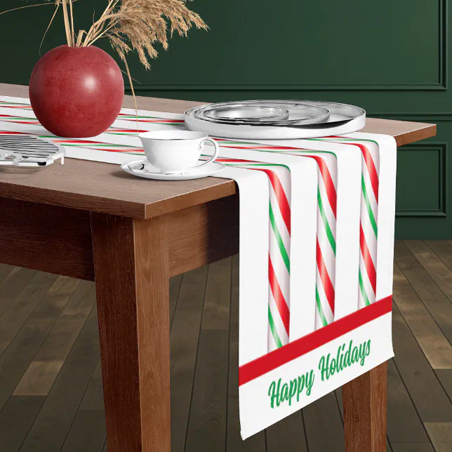 Peppermint Stick Happy Holidays Short Table Runner | Zazzle