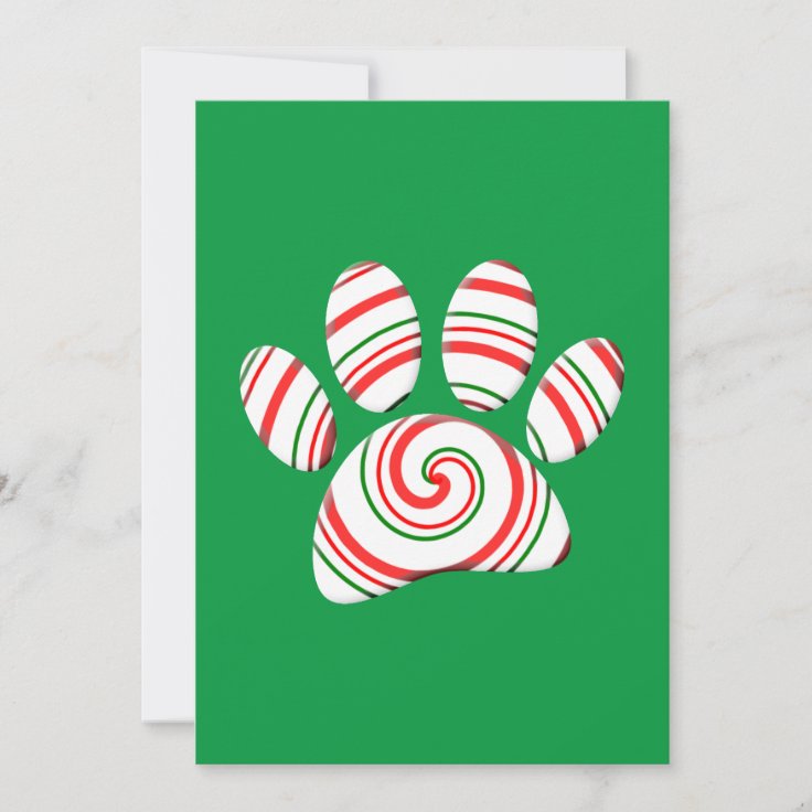 Peppermint Swirl Dog Paw In Red Green White Invitation | Zazzle