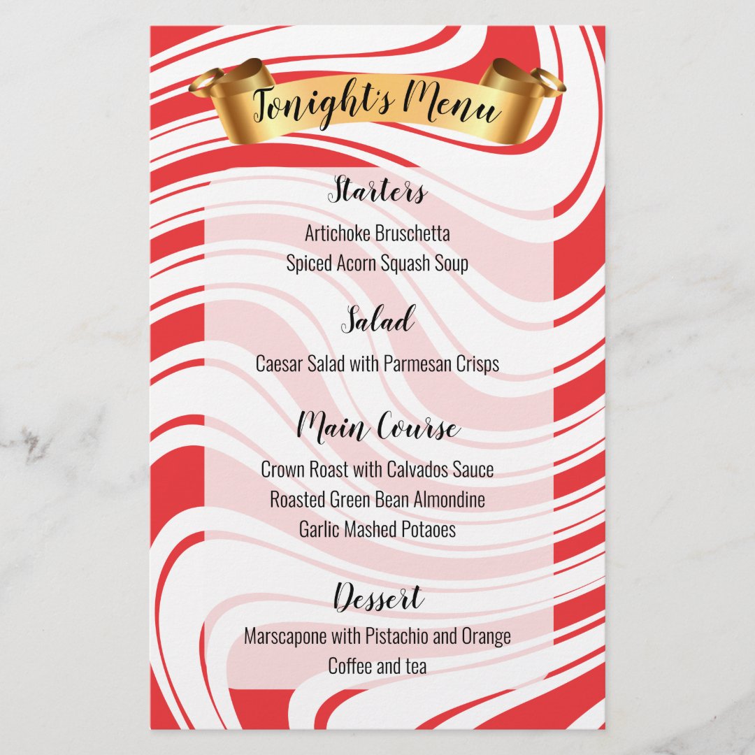 Peppermint twist catering Christmas dinner menu | Zazzle