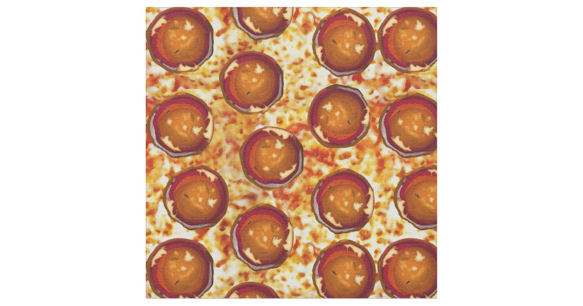 Pepperoni Cheese Pizza Pattern Fabric | Zazzle