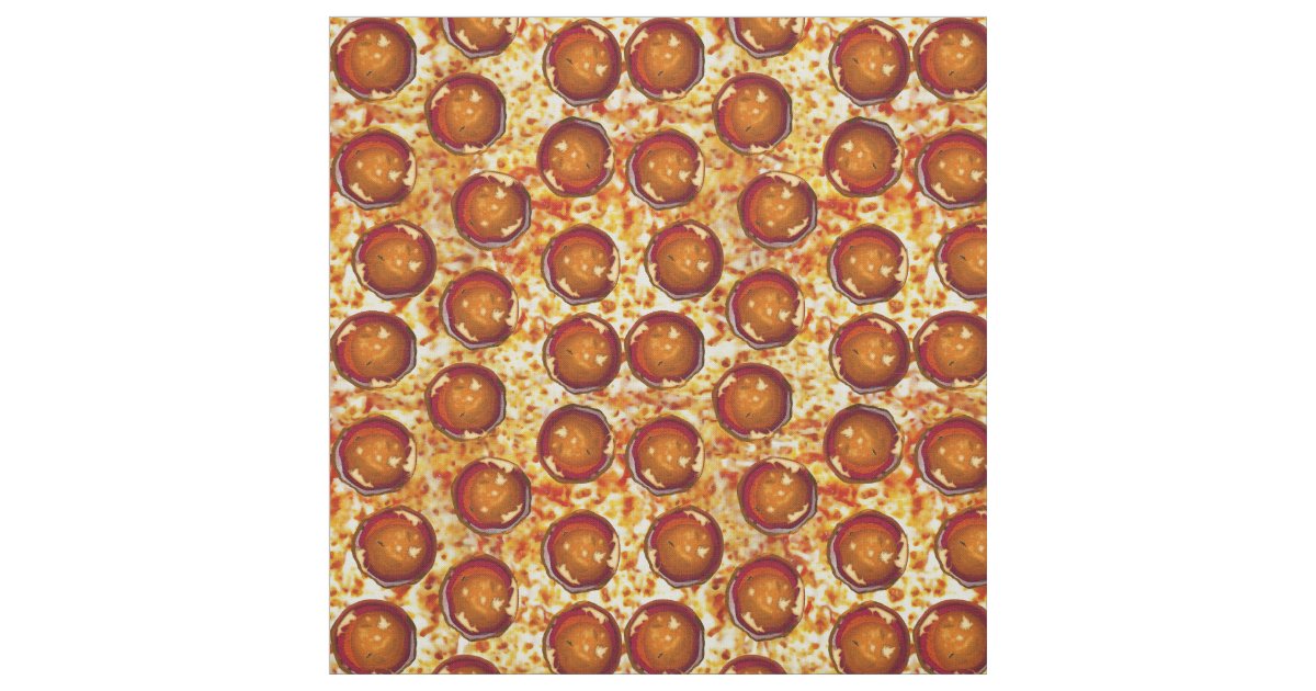 Pepperoni Cheese Pizza Pattern Fabric | Zazzle