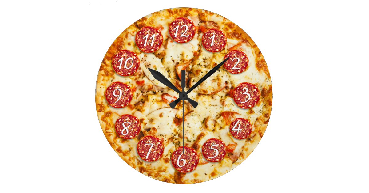 Pepperoni Pizza Round Kitchen or Restaurant Large Clock | Zazzle